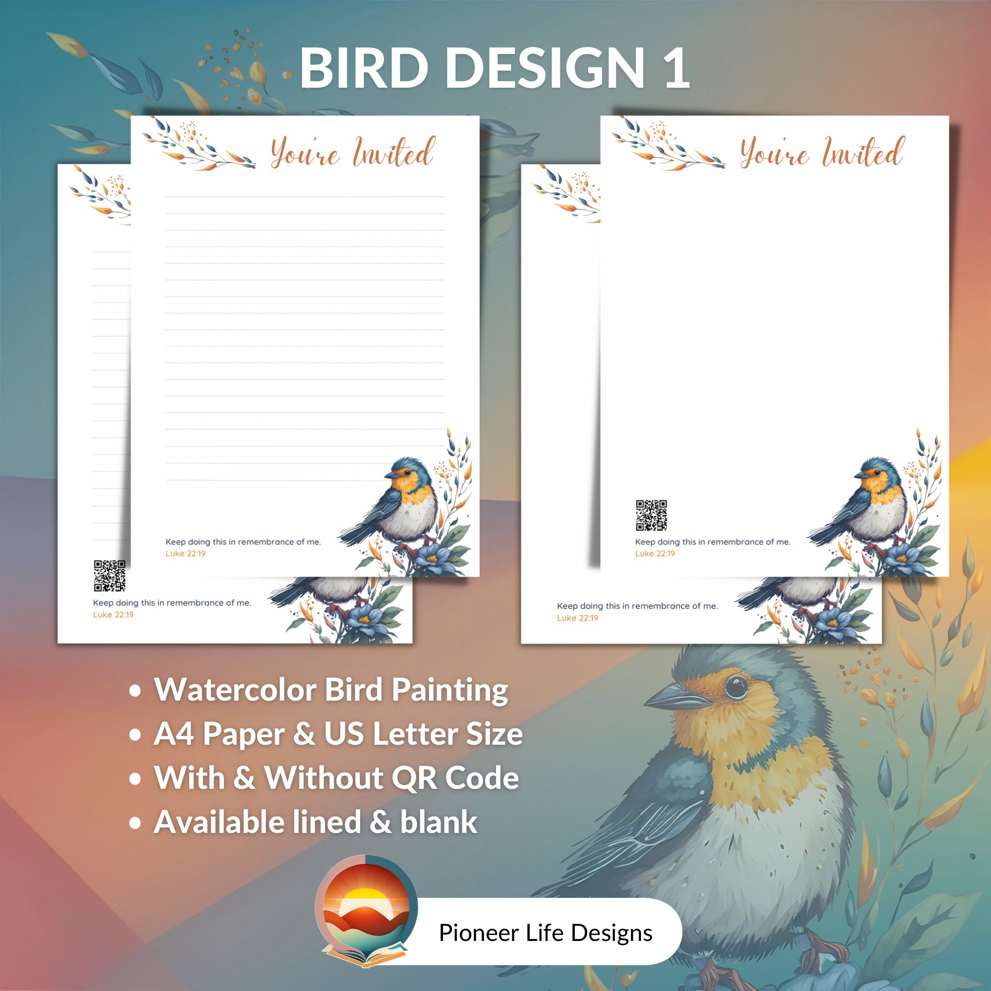 JW Memorial Campaign Letter Writing Stationary Bird Design Watercolor ...