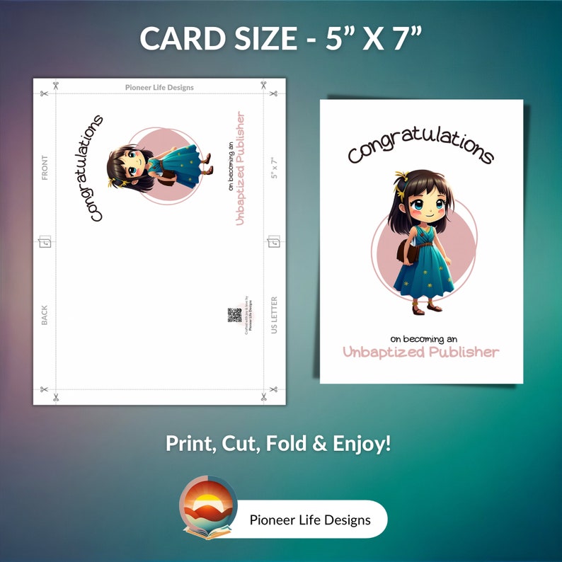 JW Unbaptized Publisher Card for Young Sister Congratulation Becoming ...