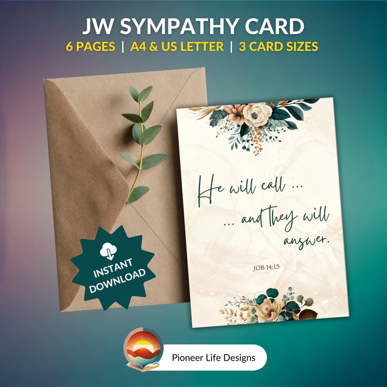 JW Sympathy Card Encouragement Resurrection Hope He Will Call Job 14:15 ...