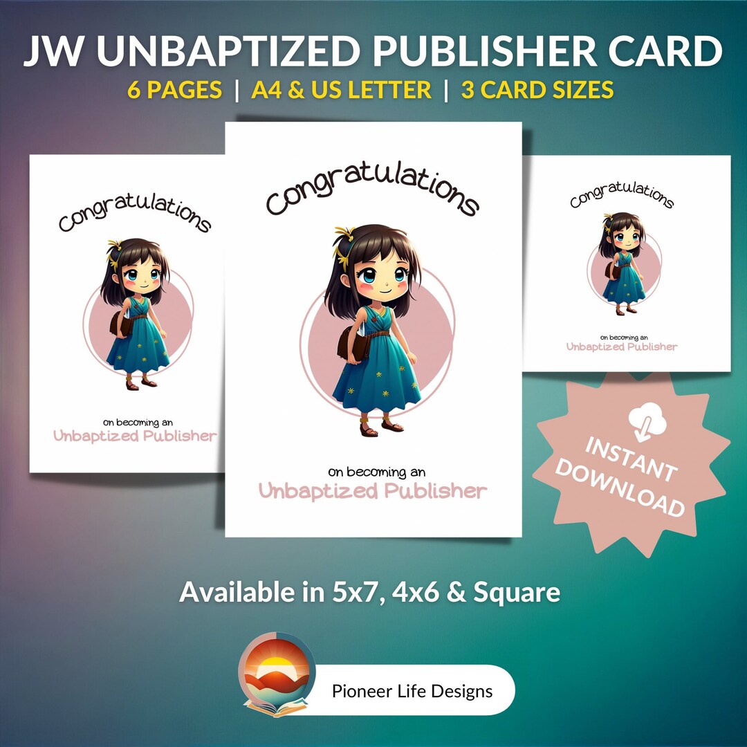 JW Unbaptized Publisher Card for Young Sister Congratulation Becoming ...