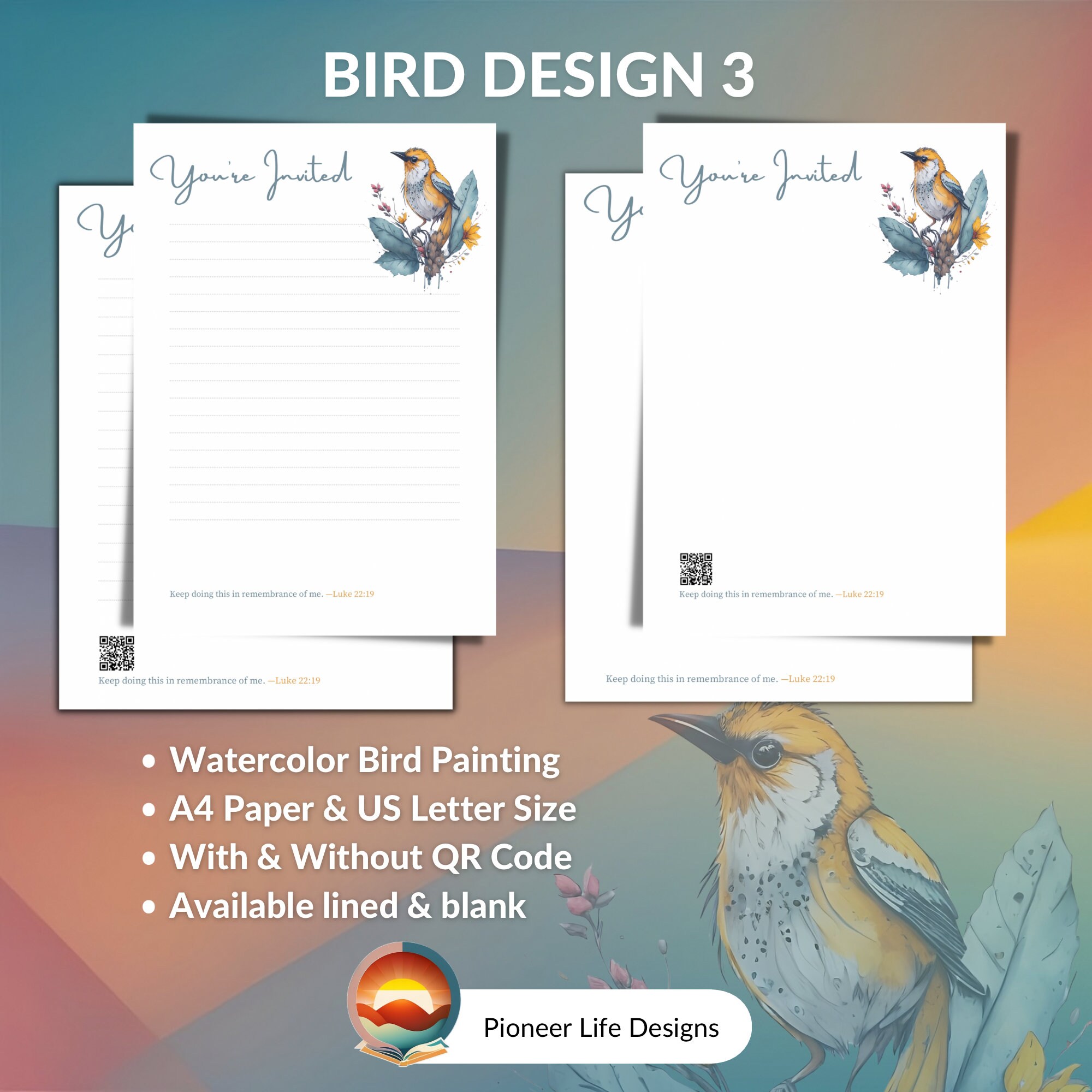 JW Memorial Campaign Letter Writing Stationary Bird Design Watercolor ...
