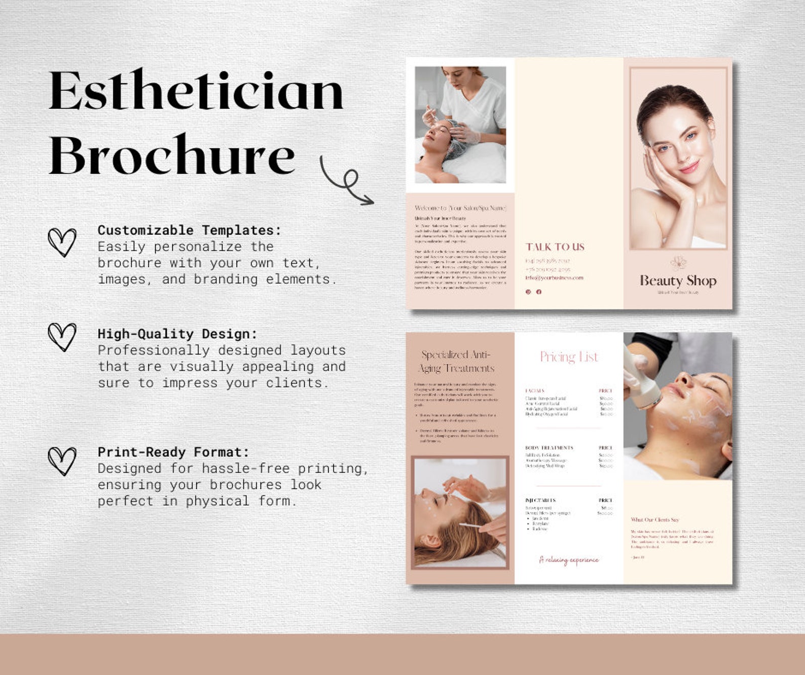 Esthetician Trifold Brochure | Spa Brochure Template | Printable Beauty ...