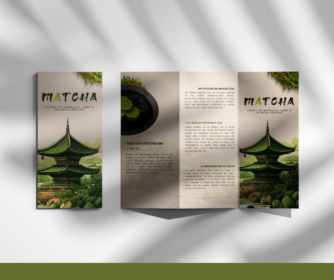 Matcha Tea Benefits Trifold Brochure Template (canva) - Etsy