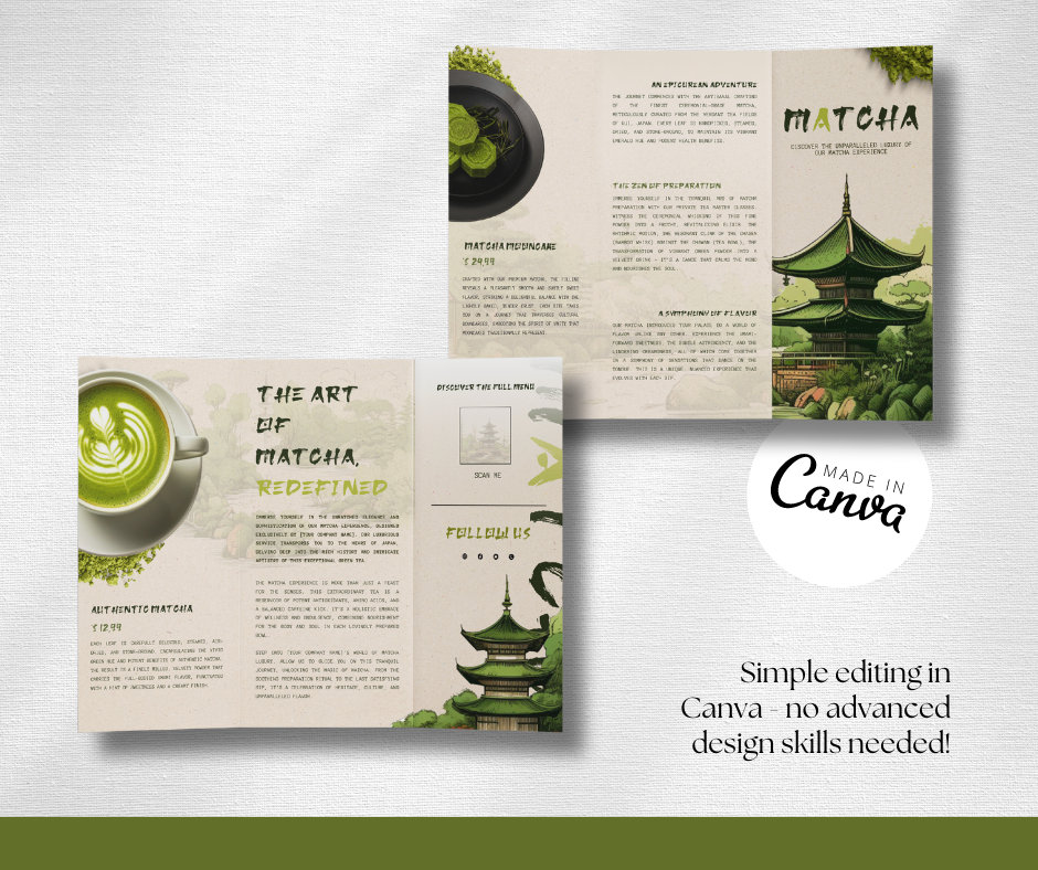Matcha Tea Benefits Trifold Brochure Template (canva) - Etsy