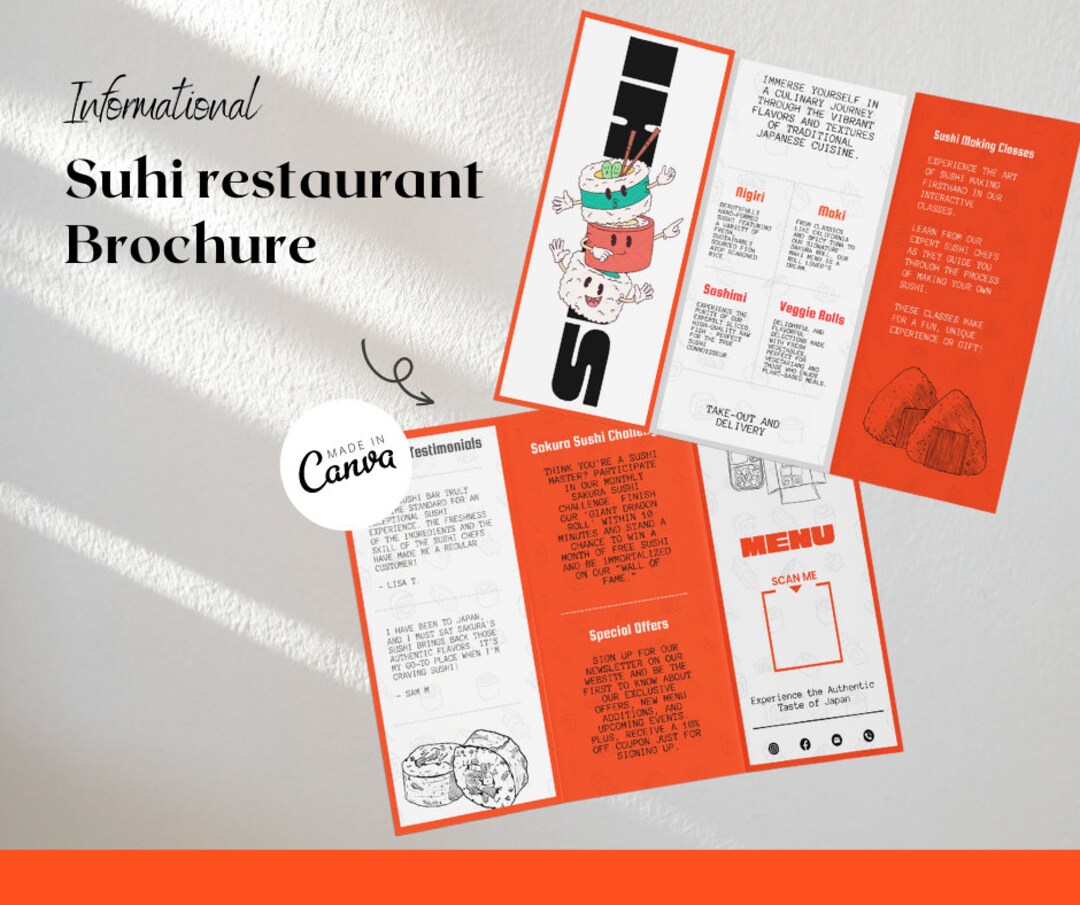Sushi Restaurant Trifold Brochure Template: Japanese Cuisine Menu ...
