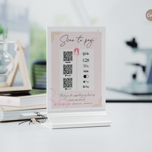 Pink Scan to Pay Sign: Elegant QR Code Template (canva Editable ...