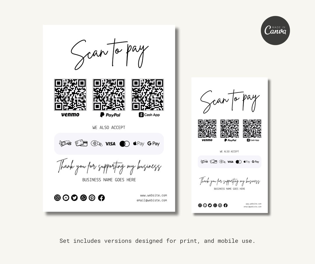 Simple Scan to Pay Canva Template Set, Editable QR Code Sign Template ...