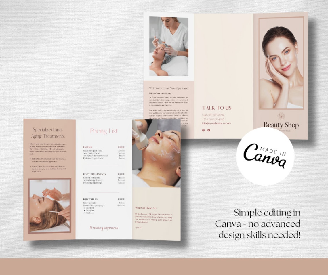 Esthetician Pricing Brochure Template: Elegant Spa Services Flyer ...