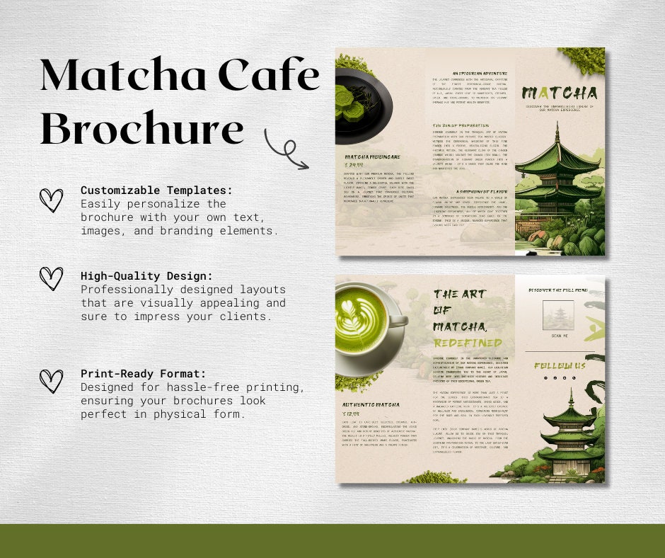 Matcha Tea Benefits Trifold Brochure Template (canva) - Etsy