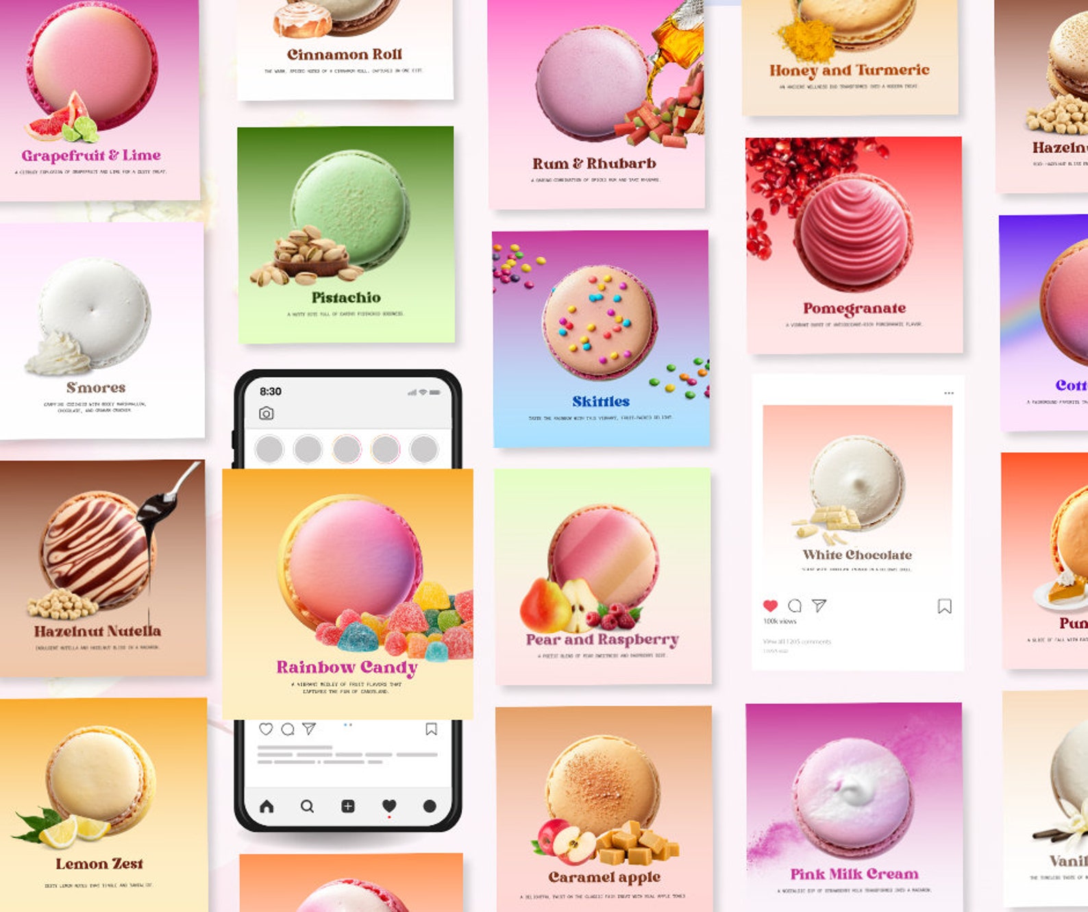 Macaron Flavors Social Media Templates for Canva - Etsy
