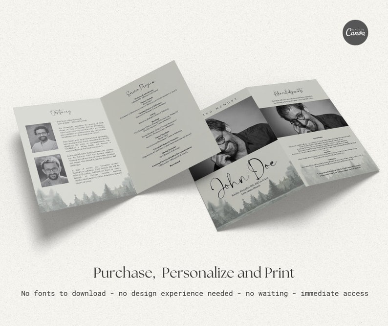 Mountain Funeral Program Template: Editable Memorial, Celebration of ...
