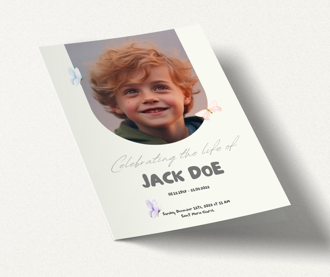 Editable Butterfly Child Funeral Program Template Set, Memorial Program ...
