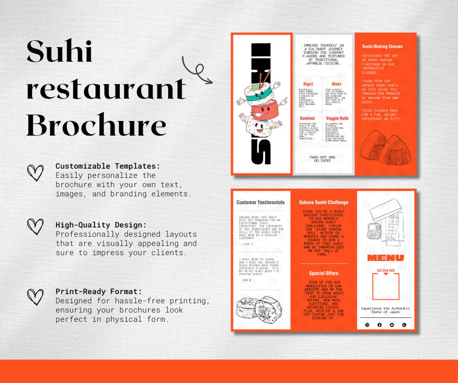 Sushi Restaurant Trifold Brochure Template: Japanese Cuisine Menu ...
