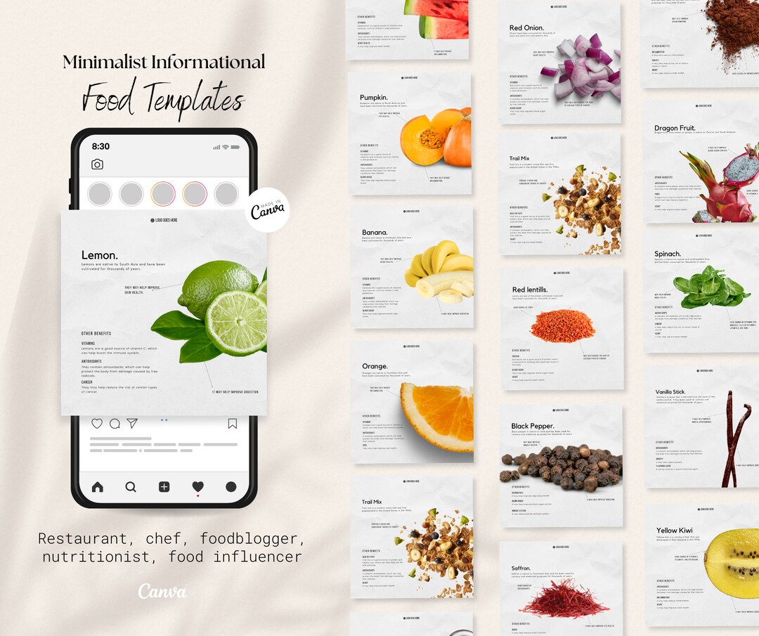 Minimalist Food Nutrition Canva Templates: Instagram, Pinterest ...