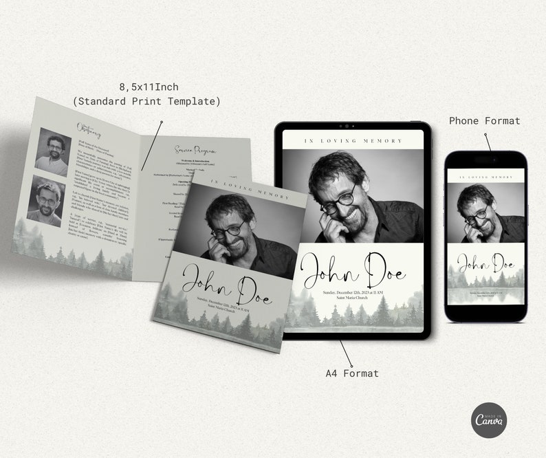 Mountain Funeral Program Template: Editable Memorial, Celebration of ...