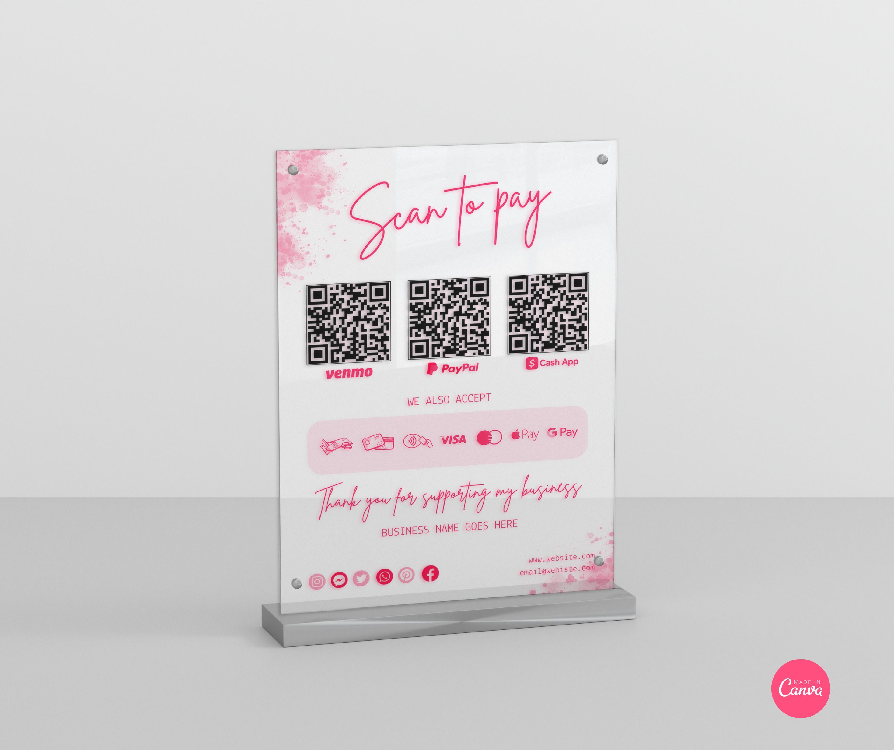 Pink Scan to Pay Sign Template: QR Code Payment (canva Editable ...