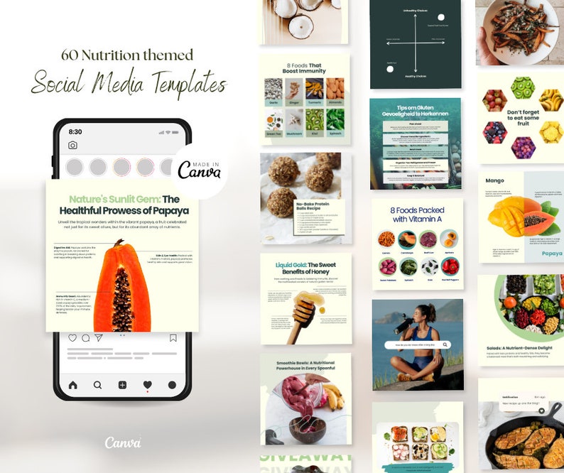 Nutrition Social Media Templates: Wellness Canva Designs (62) - Etsy