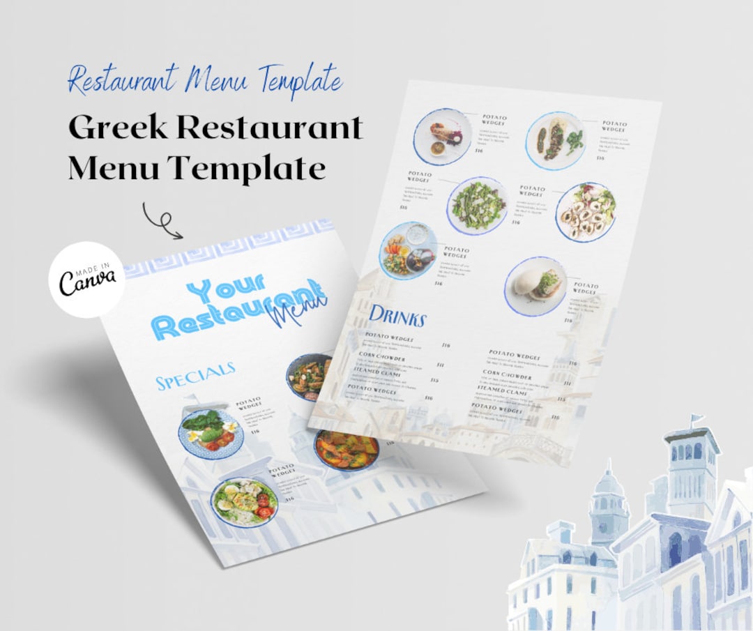 Authentic Greek Menu Flyer: Mediterranean Food List, Restaurant ...