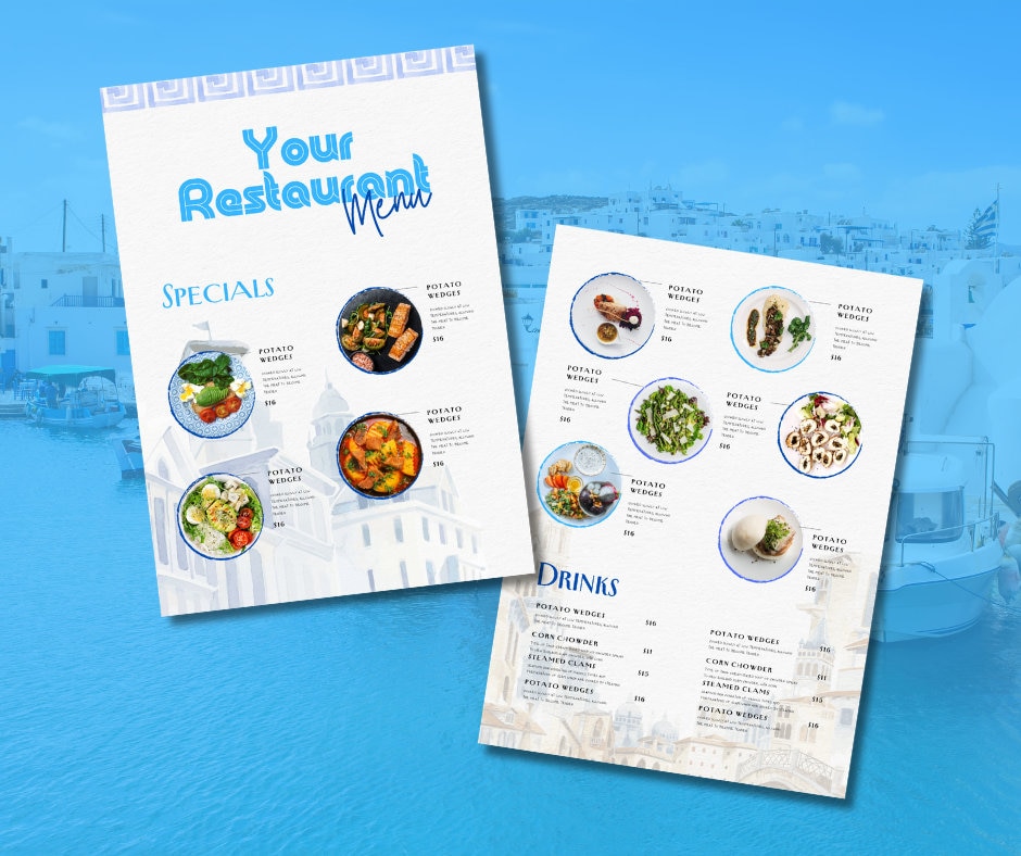 Authentic Greek Menu Flyer: Mediterranean Food List, Restaurant ...
