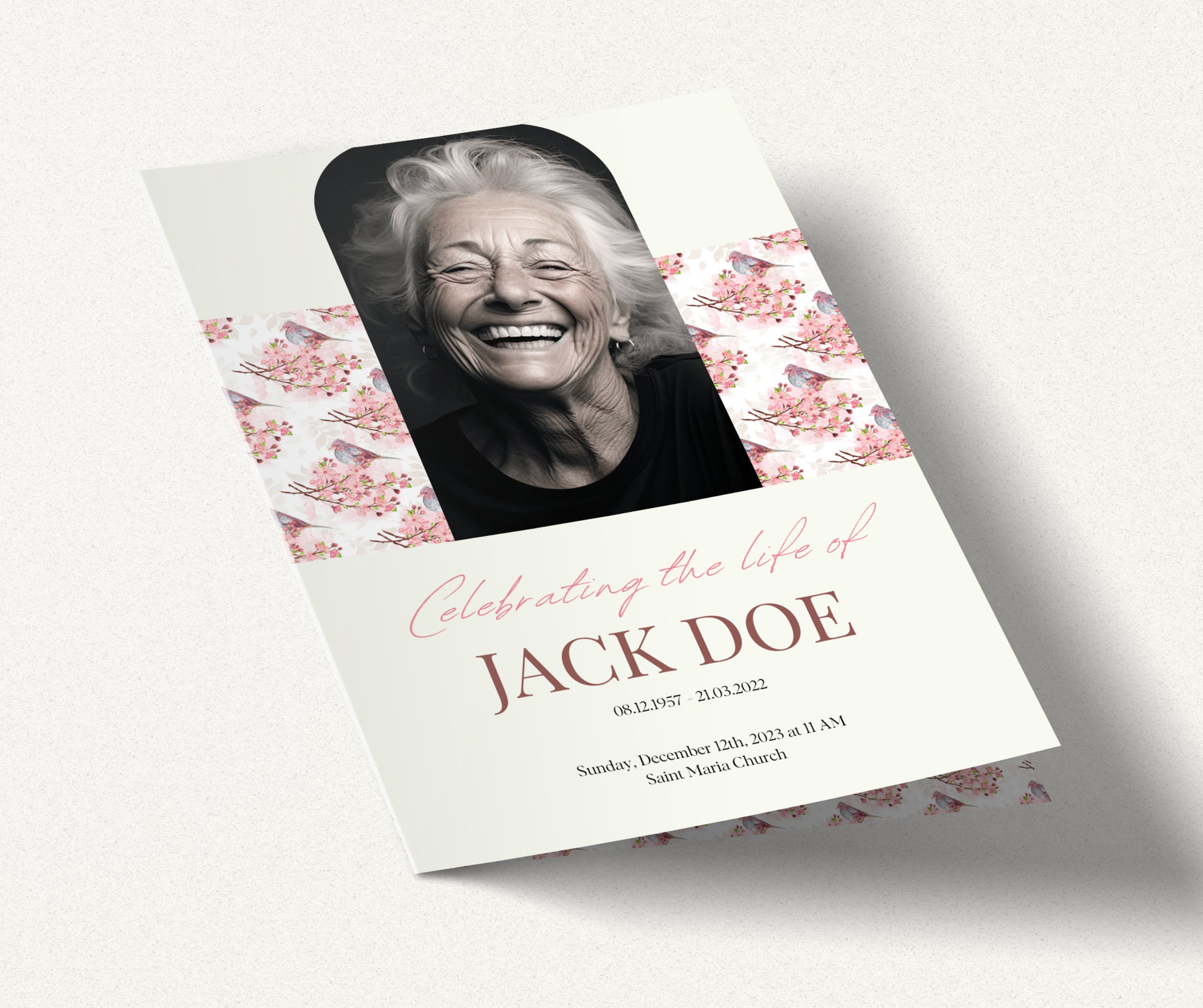 Editable Pink Flower Funeral Program Template Set, Memorial Program ...