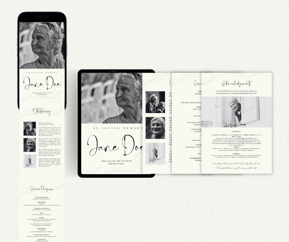 Editable Funeral Program Canva Template Minimalist Memorial Digital