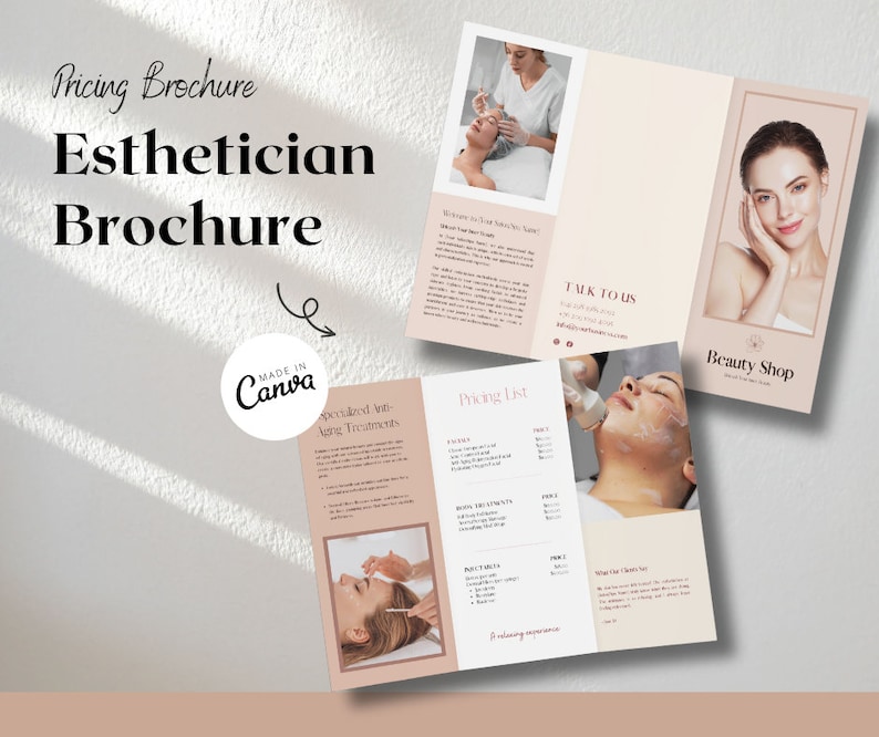 Esthetician Pricing Brochure Template: Elegant Spa Services Flyer ...