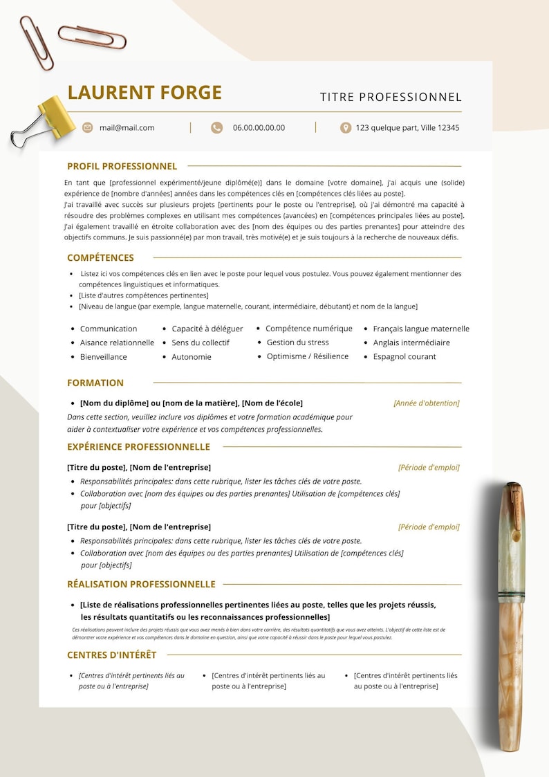 Modèle de CV Word, Modèle de CV Moderne Simple avec et sans Photo ...