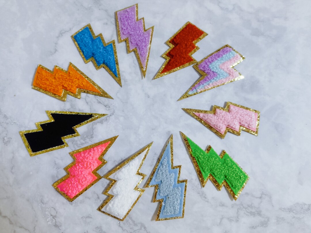 IRON ON Lightning Bolt Patch-chenille Patch-iron on Patch-preppy-diy-jacket Patch-lightening ...