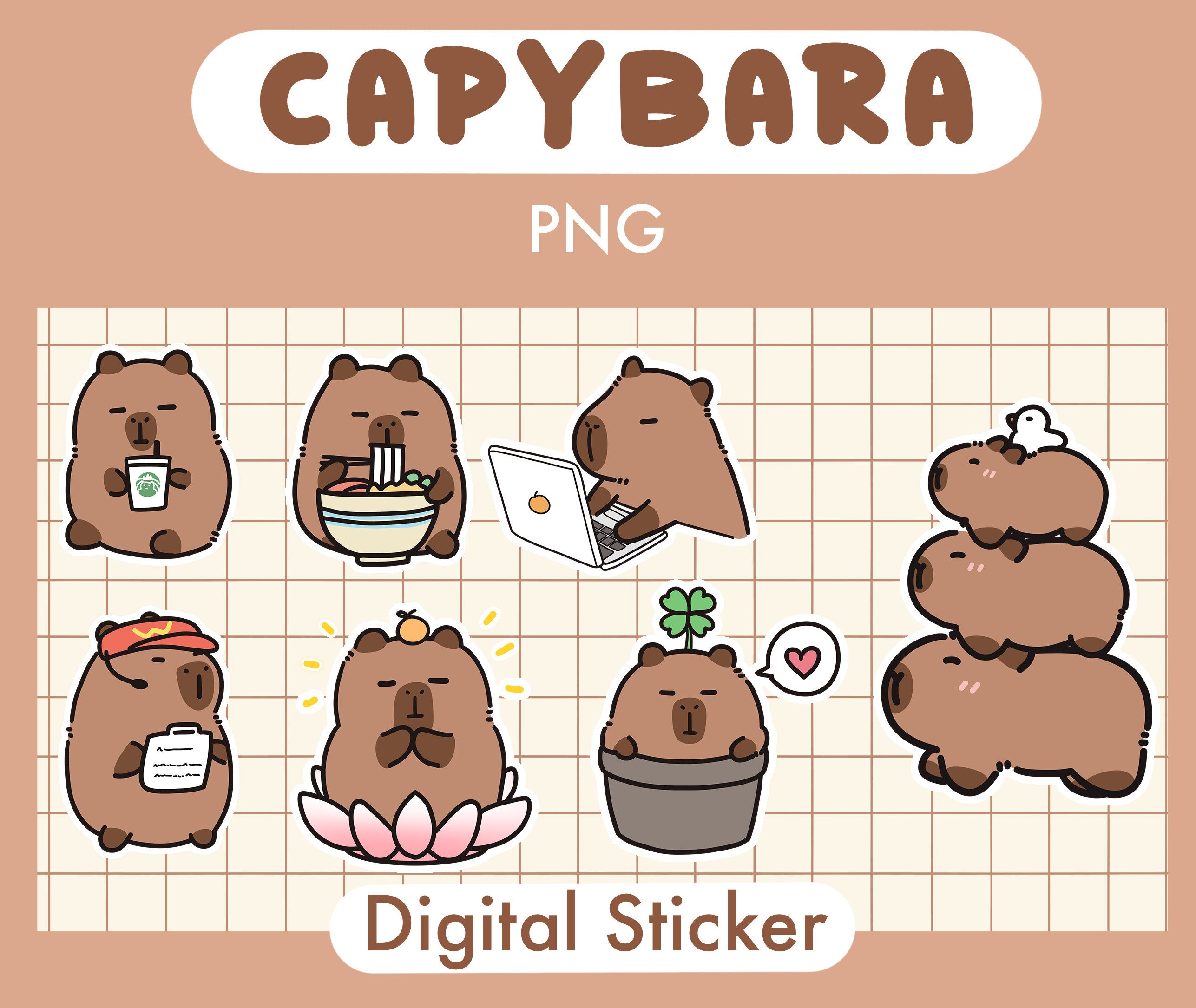 Capybara Cute Kawaii Printable Digital Stickers Goodnotes Planner ...