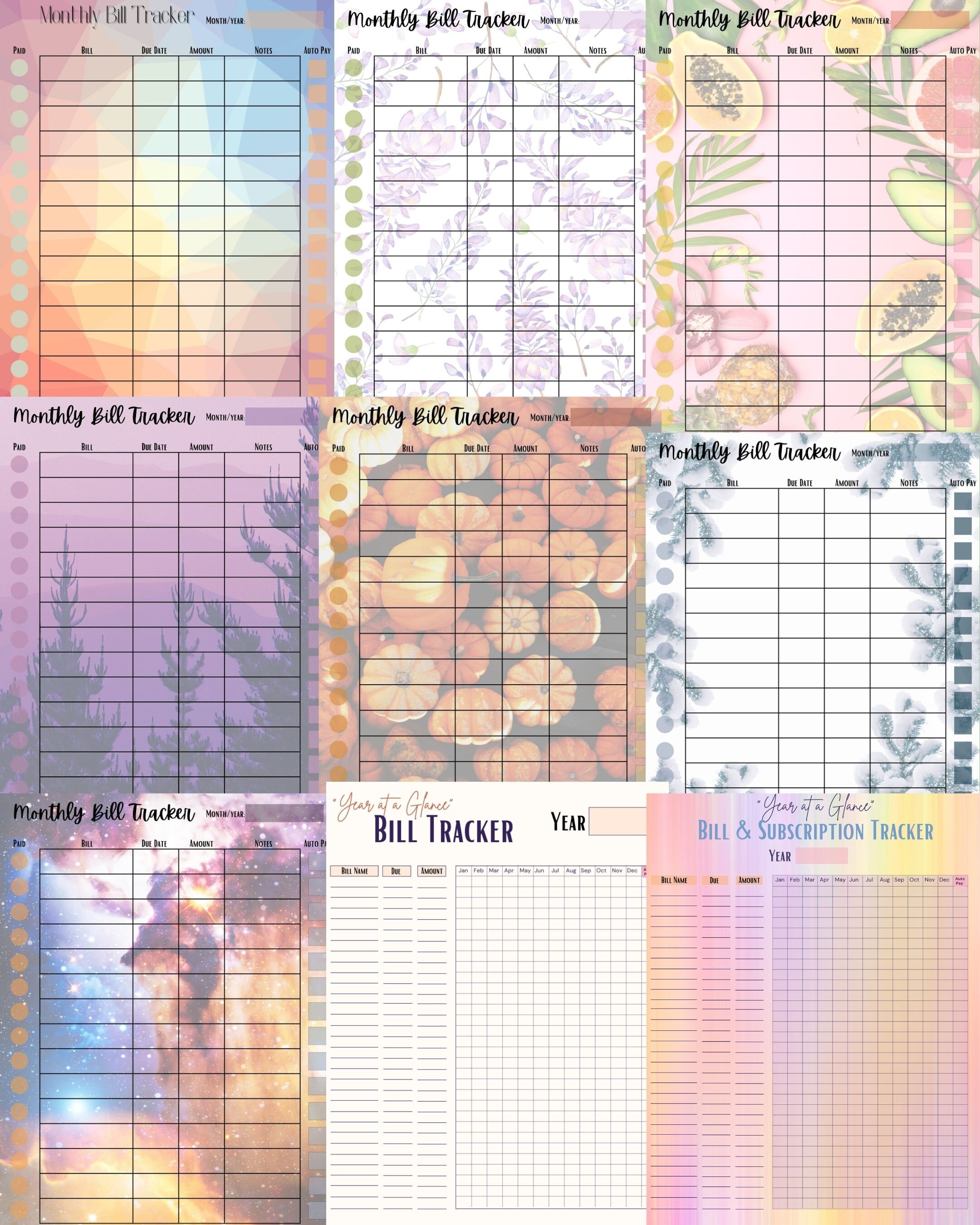 Monthly & Yearly Bill Tracker download and Print - Etsy
