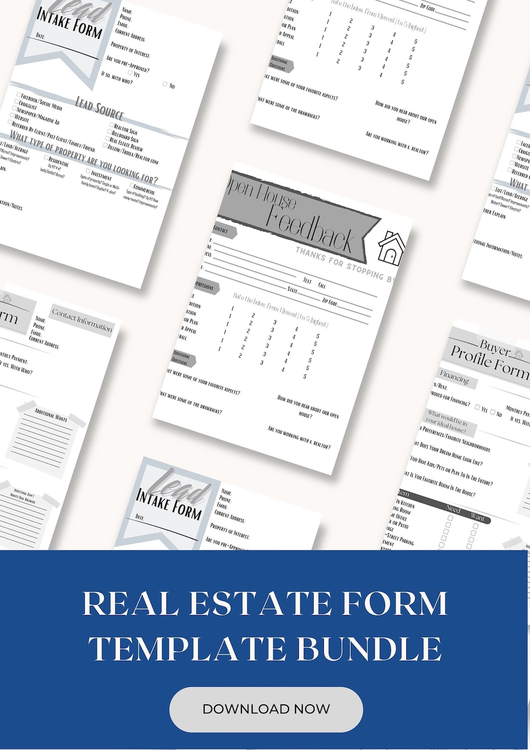 Real Estate Form Bundle, Open House Feedback, Buyer Profile Form. Lead ...