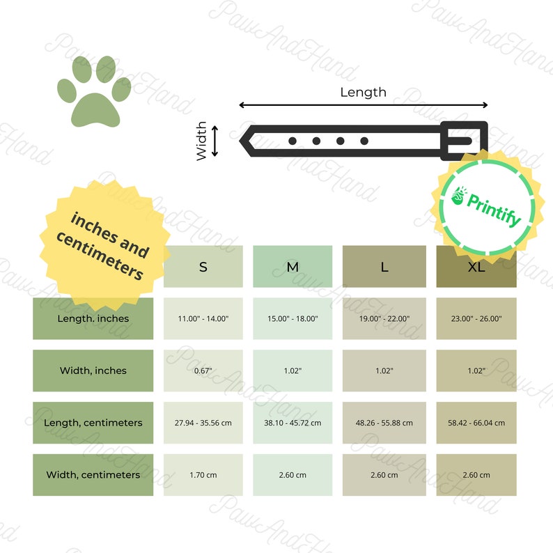 Dog Collar Size Chart in Inches and Centimeters C4 Dog Collar Sizing ...