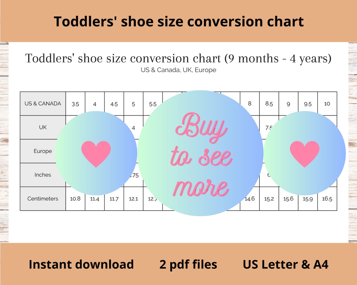Toddlers Shoe Size Conversion Chart Printable US UK Europe Small ...