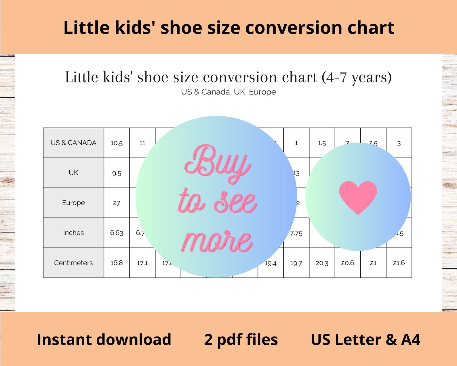 Little Kids' Shoe Size Conversion Chart Printable US Canada UK Europe ...