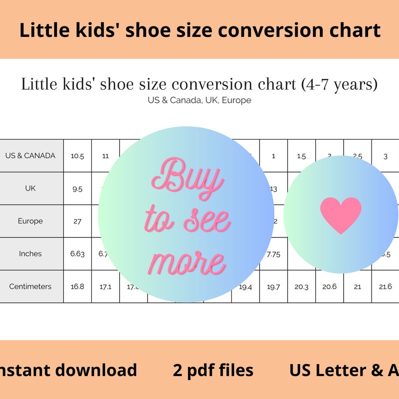 Kids Shoe Size Chart - Etsy