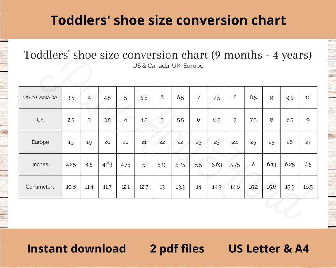 Toddlers Shoe Size Conversion Chart Printable US UK Europe Etsy