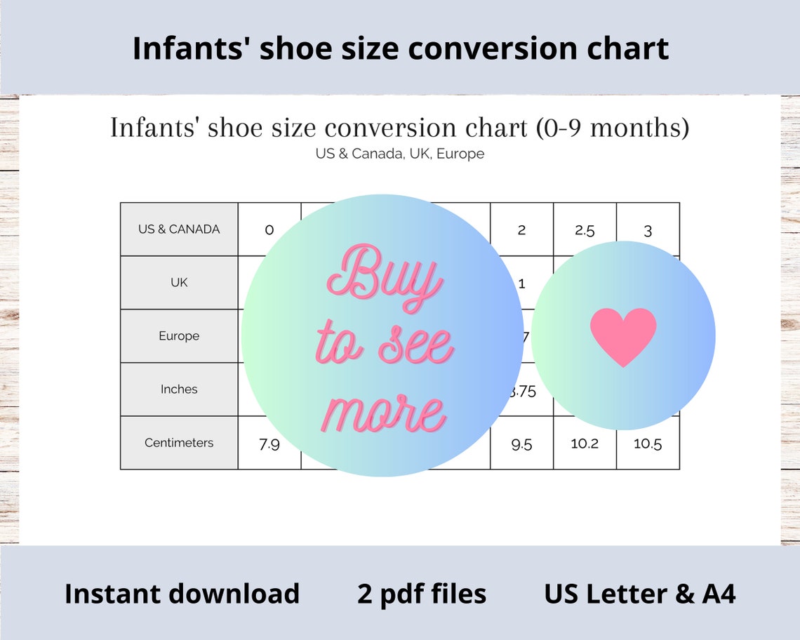 Infant Shoe Size Conversion Chart Printable US UK Europe Baby Shoe ...