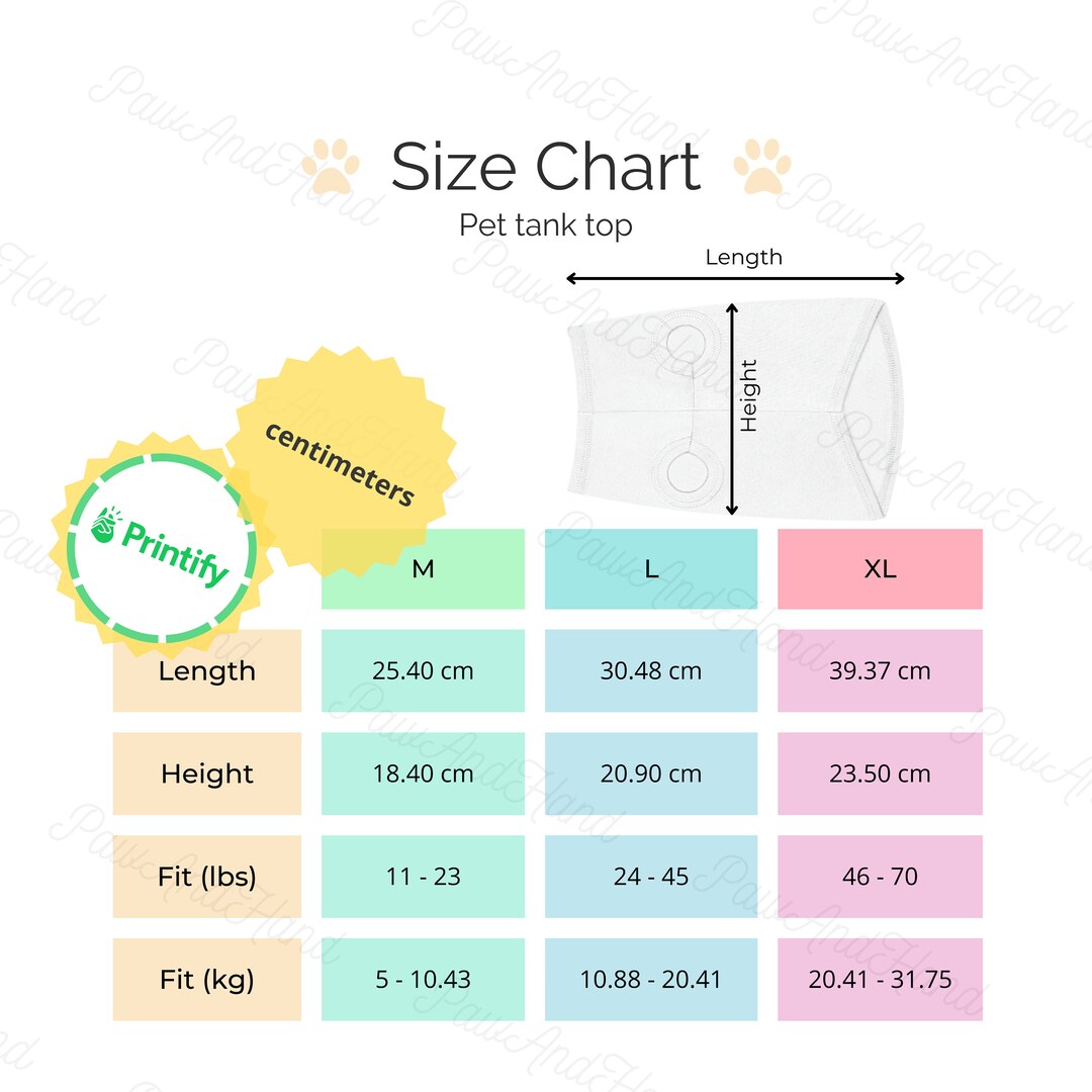 Pet Tank Top Size Chart in Centimeters POD Size Charts Dog Tank Top ...