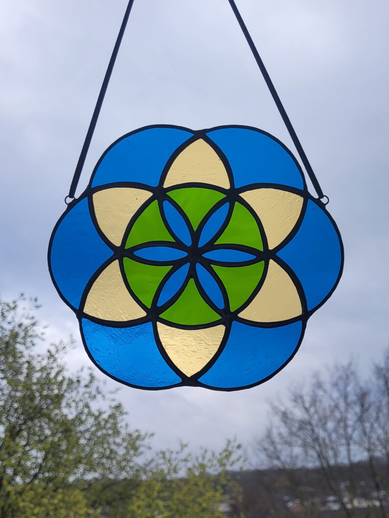 Stained Glass Seed Of Life Suncatcher Wall Hanger Ornament