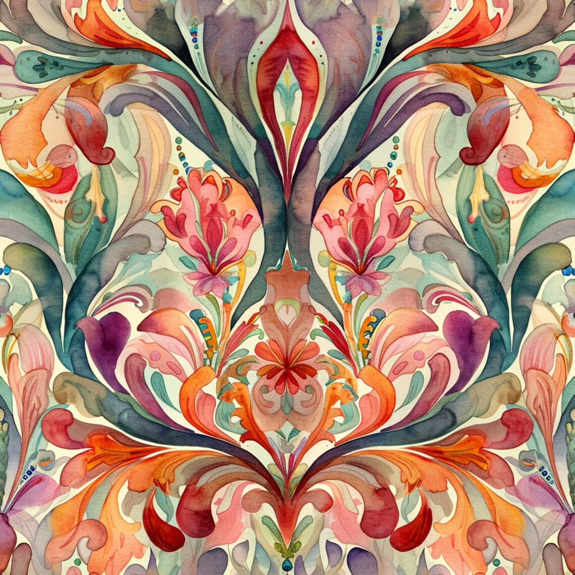 Digital Paper Translucent Watercolor - SEAMLESS - Art Nouveau Botanical ...