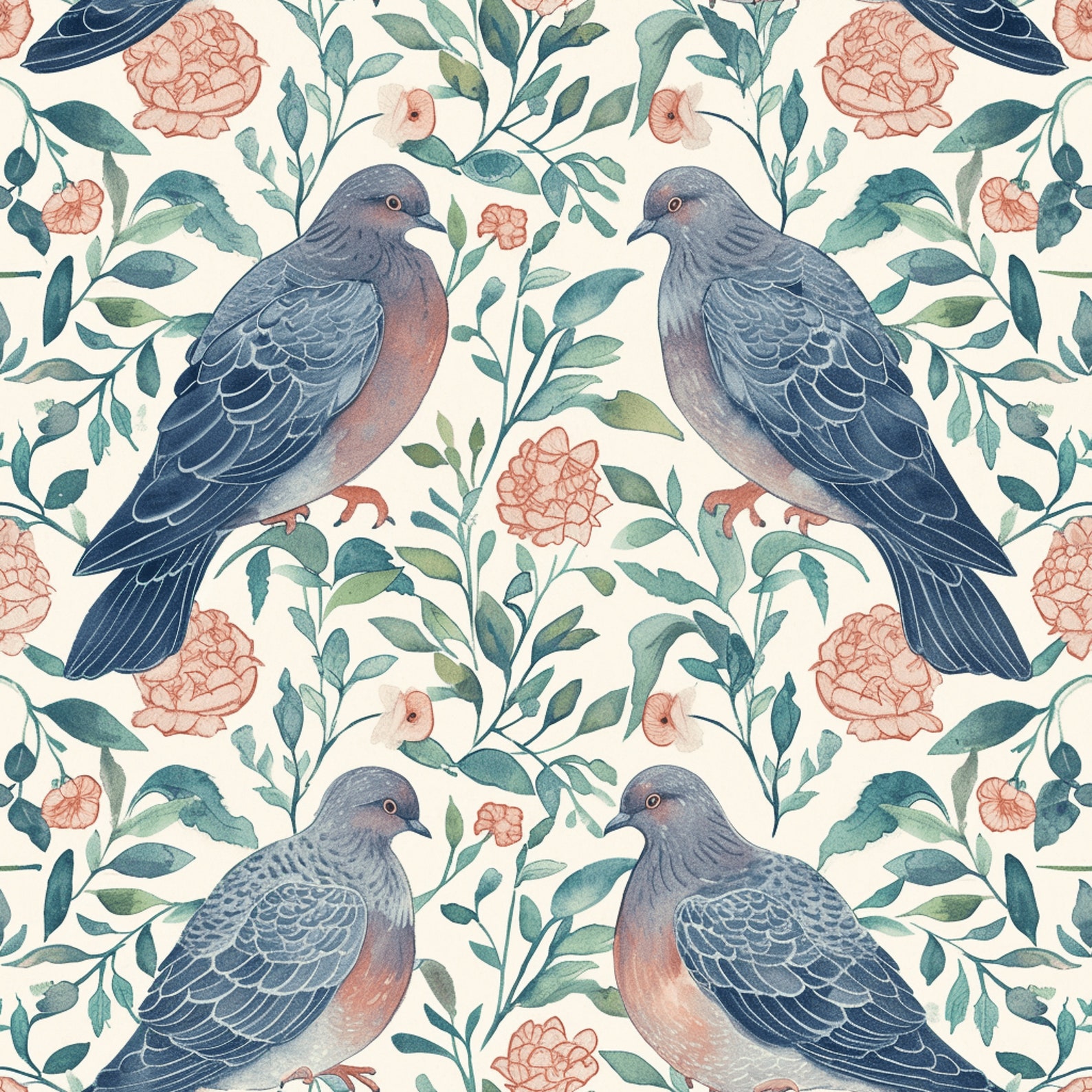 Seamless Nature Patterns, Wild Birds, Mourning Doves 2, Digital Paper ...