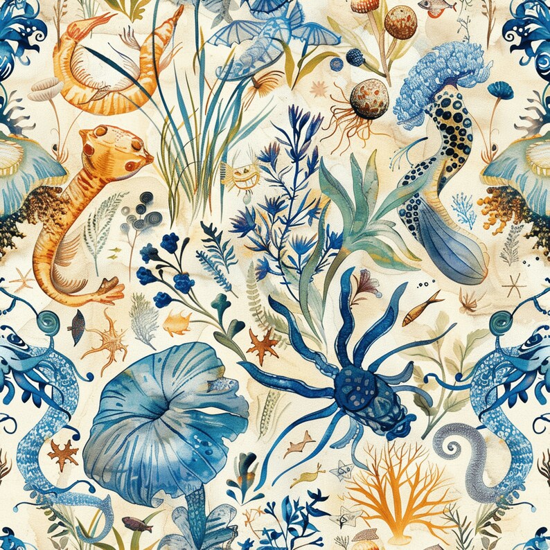 Sea Life Digital Paper William Morris Inspired- SEAMLESS - Translucent ...