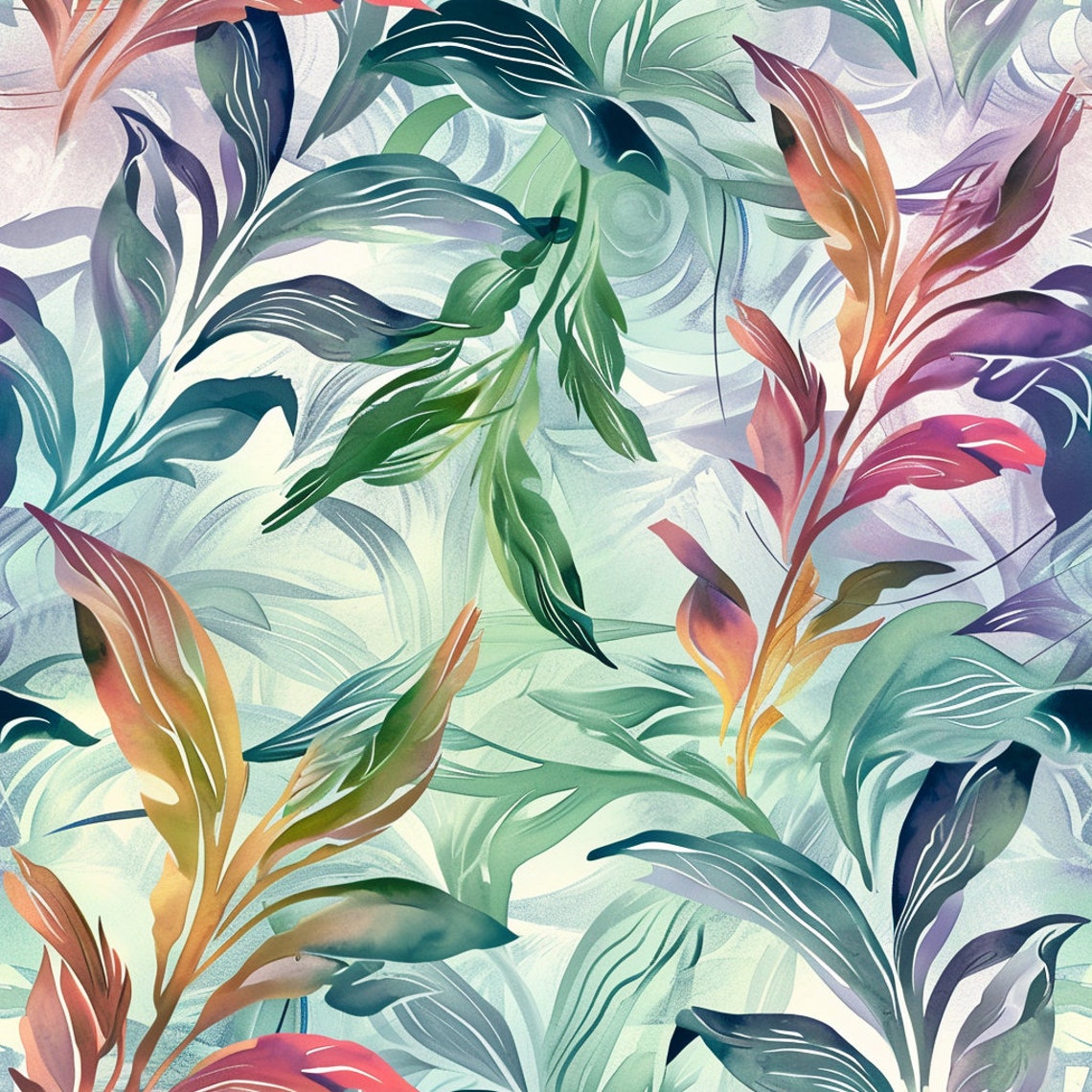 Digital Paper Translucent Watercolor - SEAMLESS - Art Nouveau Botanical ...