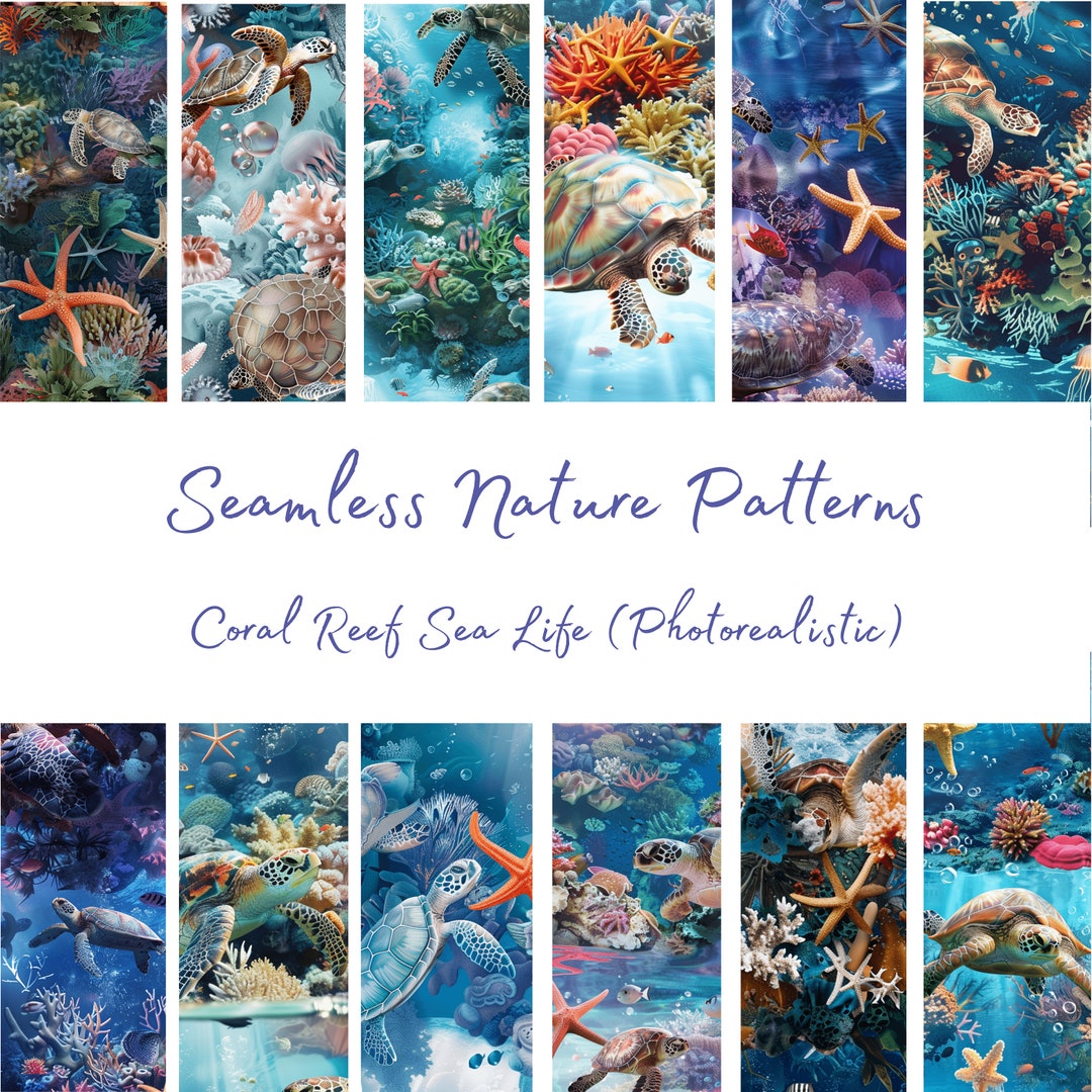 Sea Life, Coral Reef, Sea Turtles, Starfish, Jellyfish , Digital Paper ...