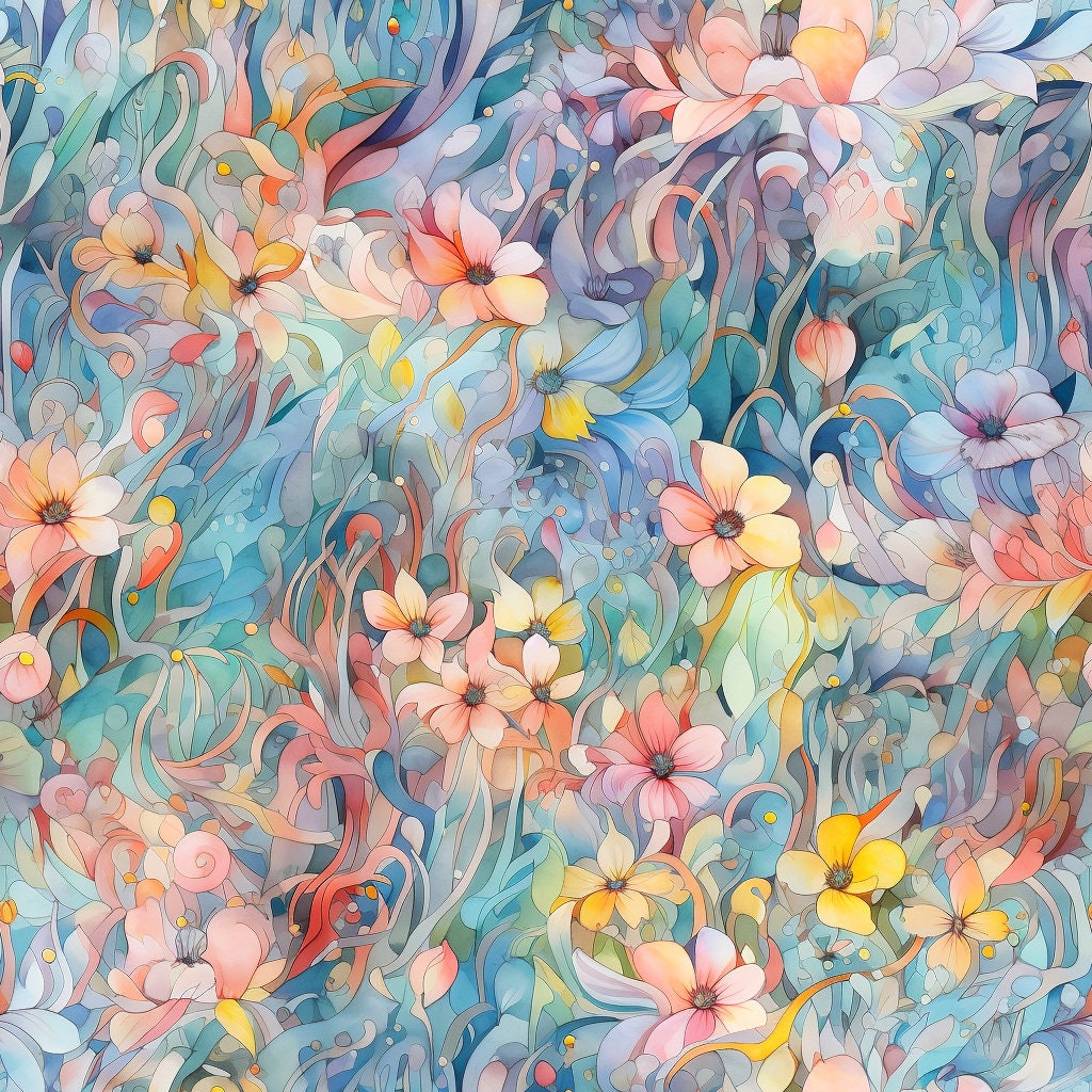 Floral Wildflowers Digital Paper Translucent Watercolor William Morris ...