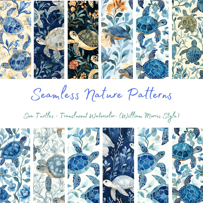 Sea Turtles, William Morris Inspired- SEAMLESS - Watercolor Patterns ...