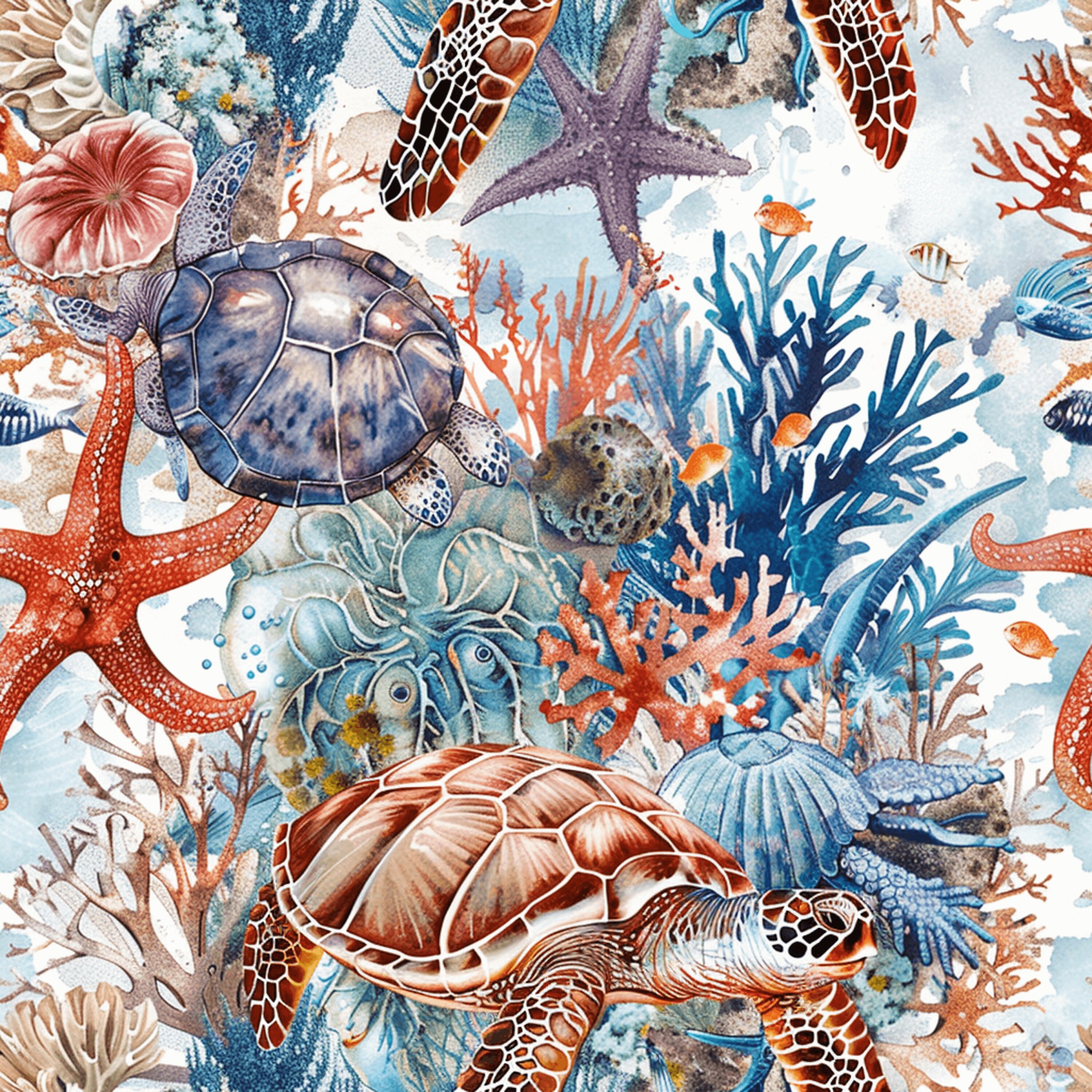 Sea Life, Coral Reef, Sea Turtles, Starfish, Jellyfish - SEAMLESS ...
