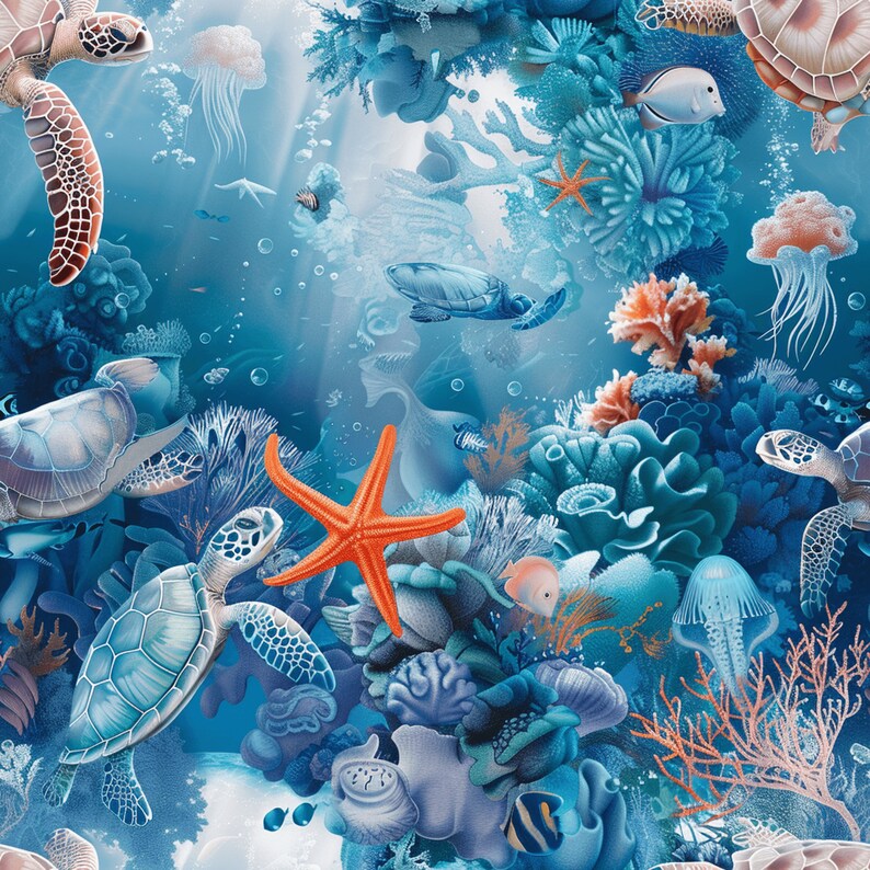 Sea Life Digital Paper, Coral Reef, Seamless (12x12in) - Etsy