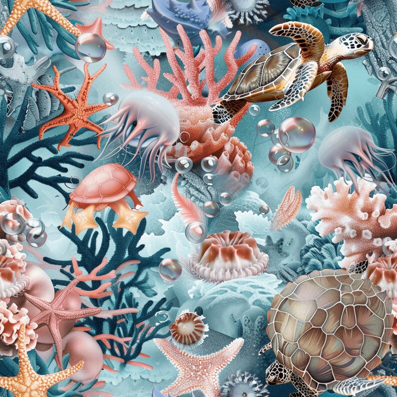 Sea Life Digital Paper, Coral Reef, Seamless (12x12in) - Etsy