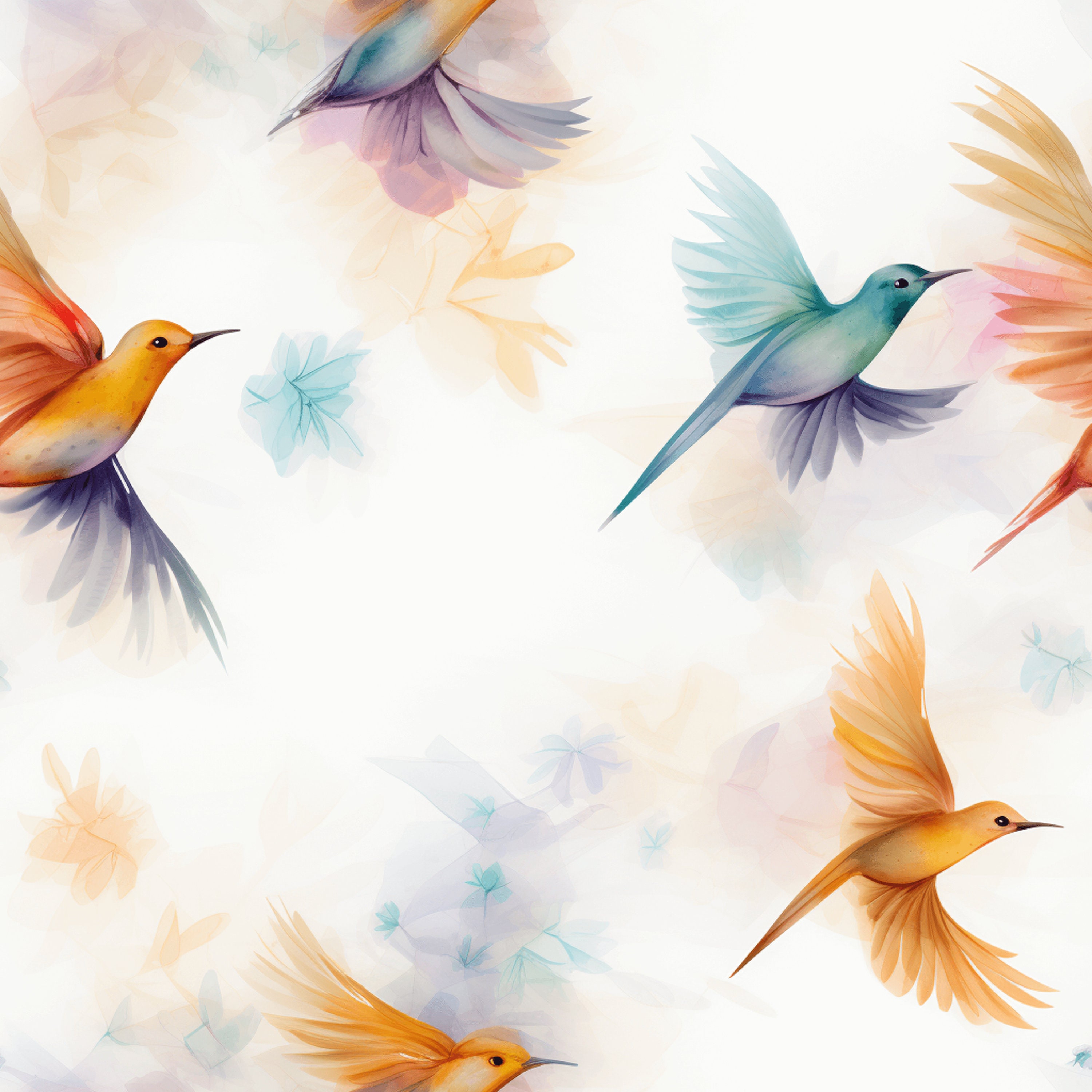 Wild Birds Digital Paper, Translucent Watercolor, Seamless Patterns ...